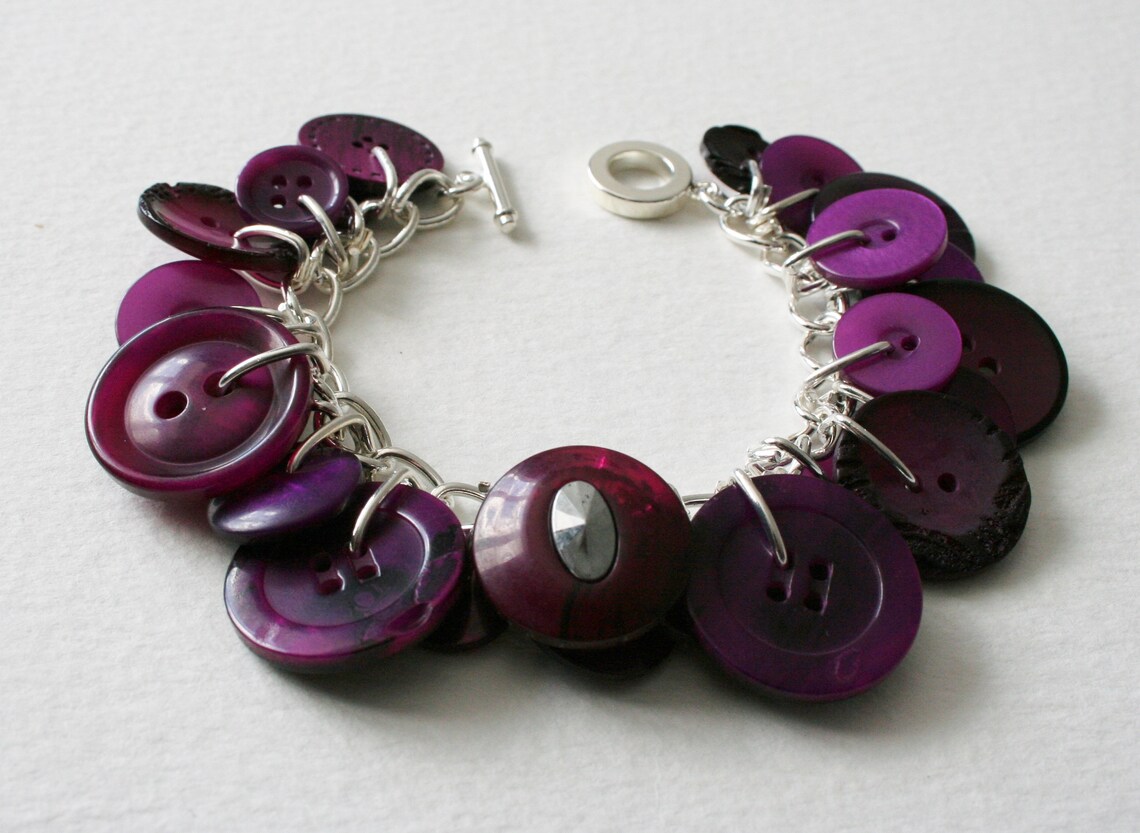 Button Charm Bracelet Dark Magenta Purple Button Charm Bracelet - Etsy