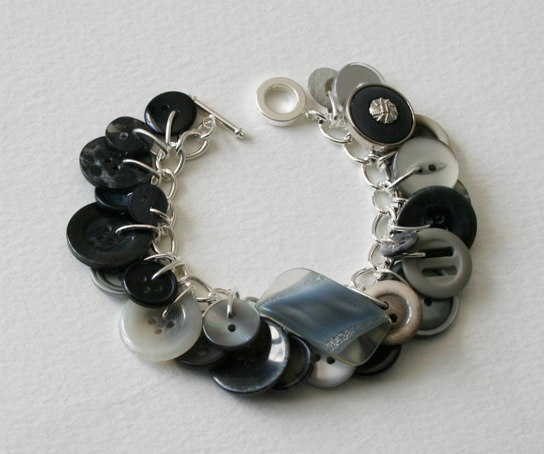 Button Bracelet Gray Grey Silver Sparkly Statement Button - Etsy