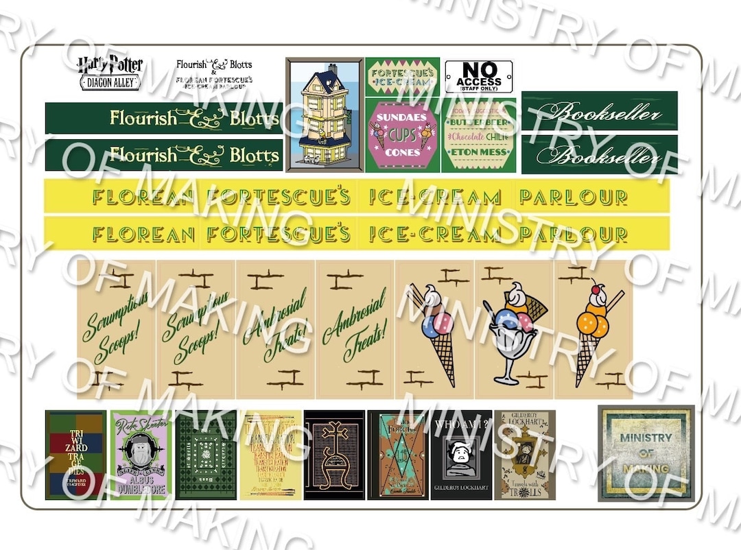 Diagon Alley: Flourish & Blotts + Florean Fortescue's Ice Cream Parlour ...