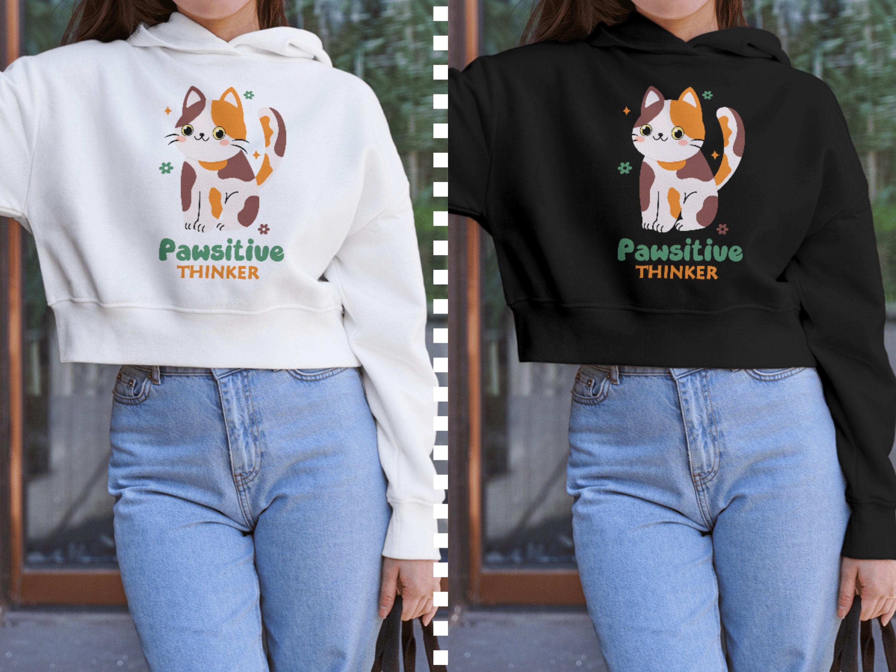 Pawsitive Thinker With Cute Smiley Cat Graphic T-shirt Design,kawaii ...