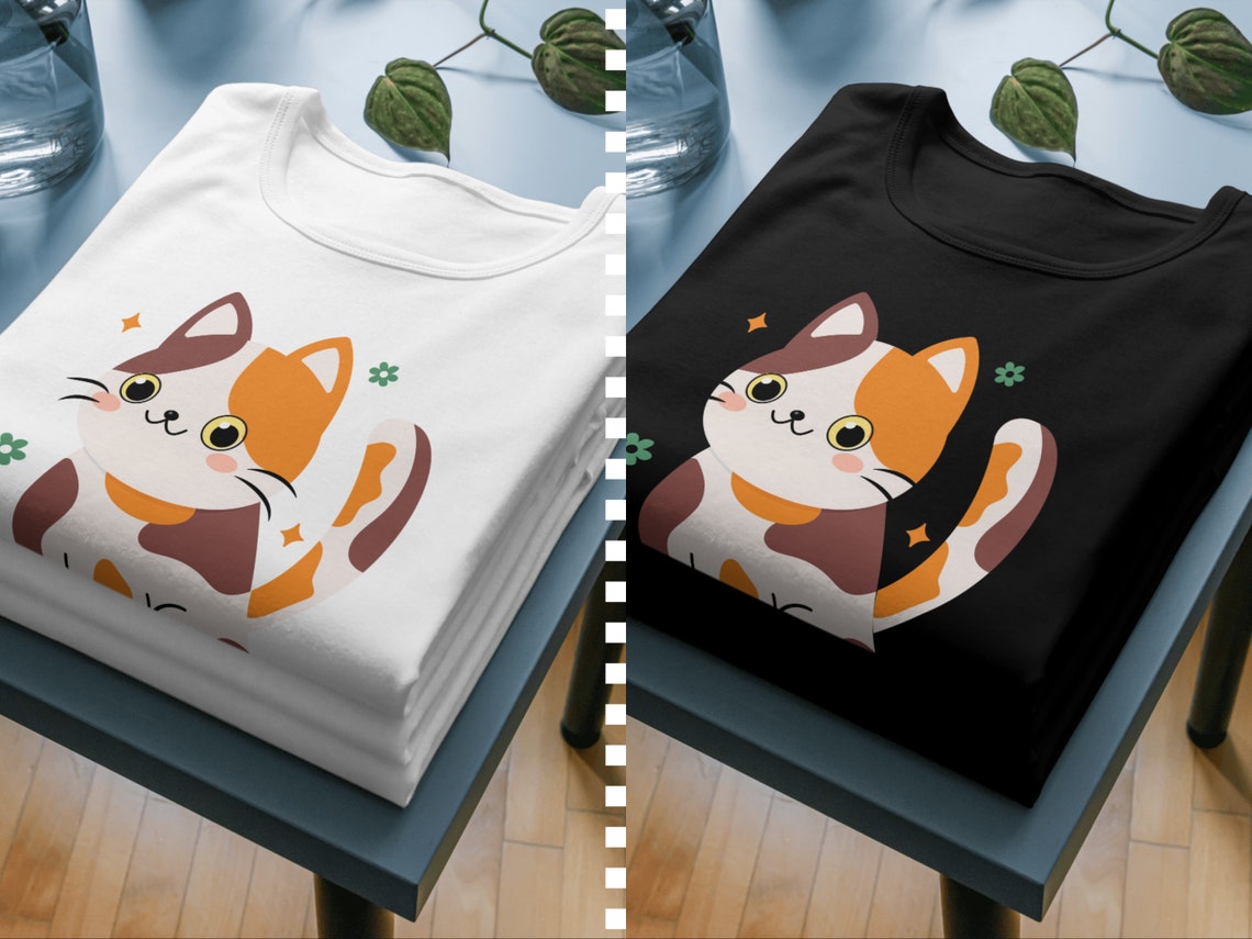 Pawsitive Thinker With Cute Smiley Cat Graphic T-shirt Design,kawaii ...