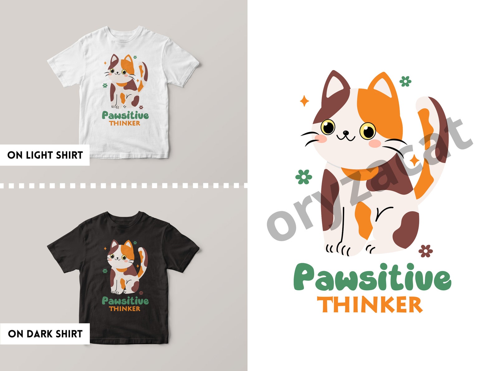 Pawsitive Thinker With Cute Smiley Cat Graphic T-shirt Design,kawaii ...