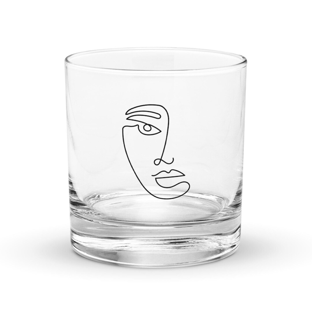 Partial Face One Line Drawing Rocks Glass - Etsy