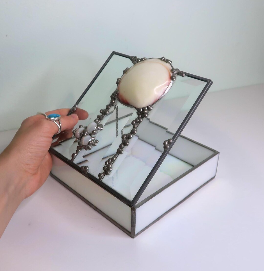Vintage Silver & Glass Jewelry Box | Handmade Shell Trinket Box ...