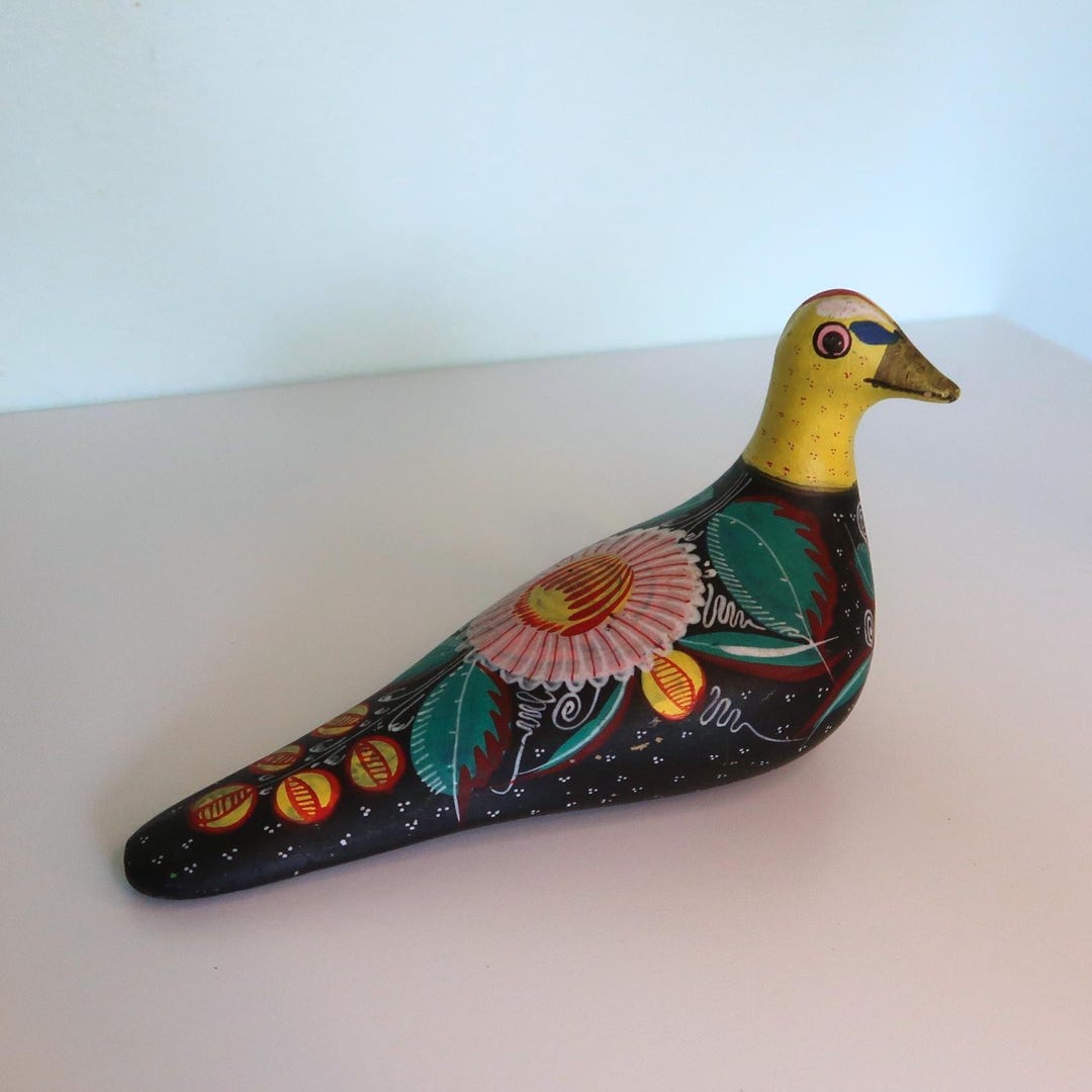Vintage Mexican Pottery Bird | Hand Painted Clay Folk Art Dove Figurine ...