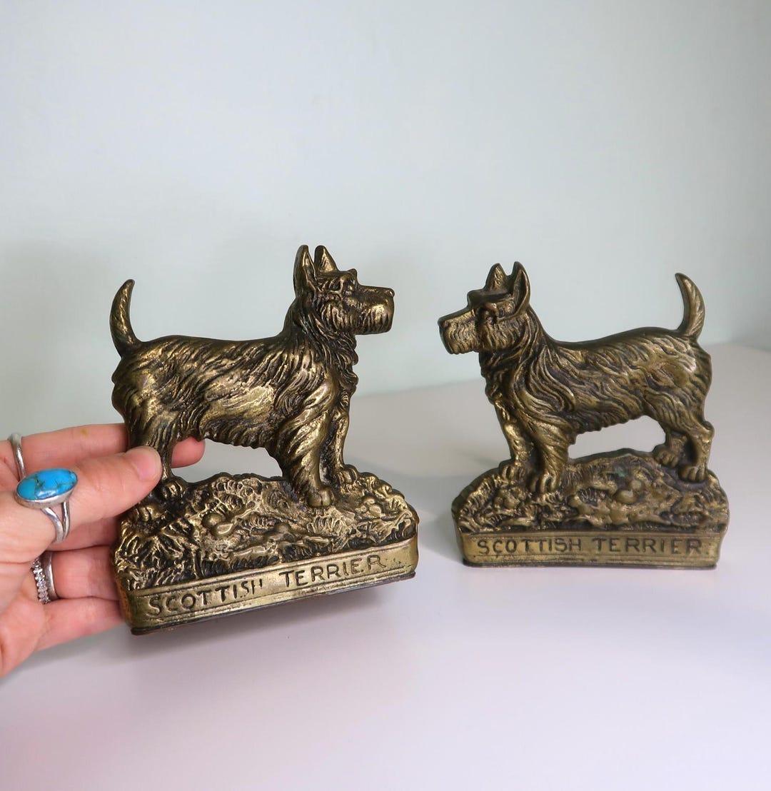 Vintage Brass Scottish Terrier Bookends: Mid-century Dog Decor - Etsy