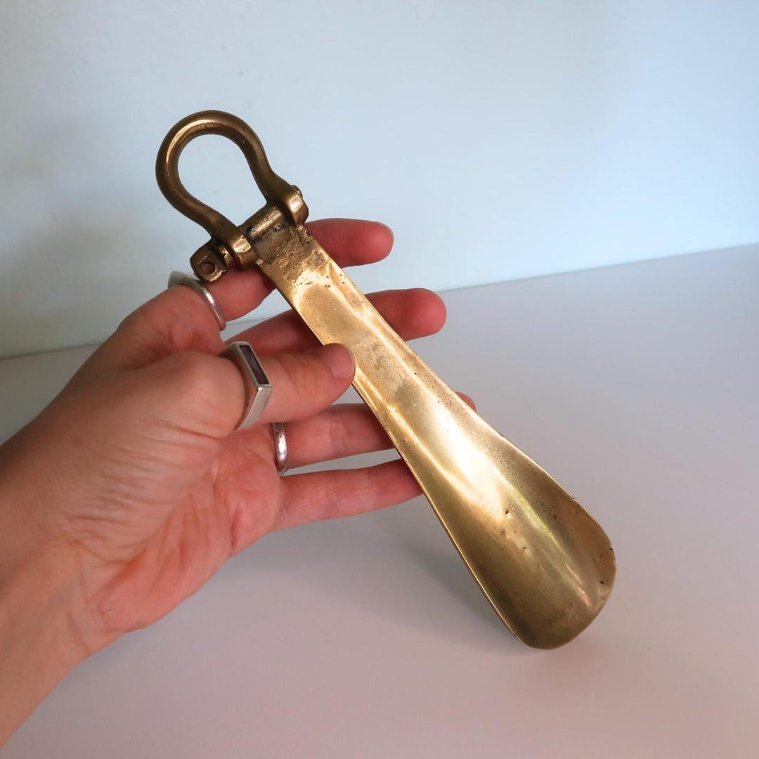 Vintage Solid Brass Shoehorn With Hook Handle | Mid Century Brass Boot ...