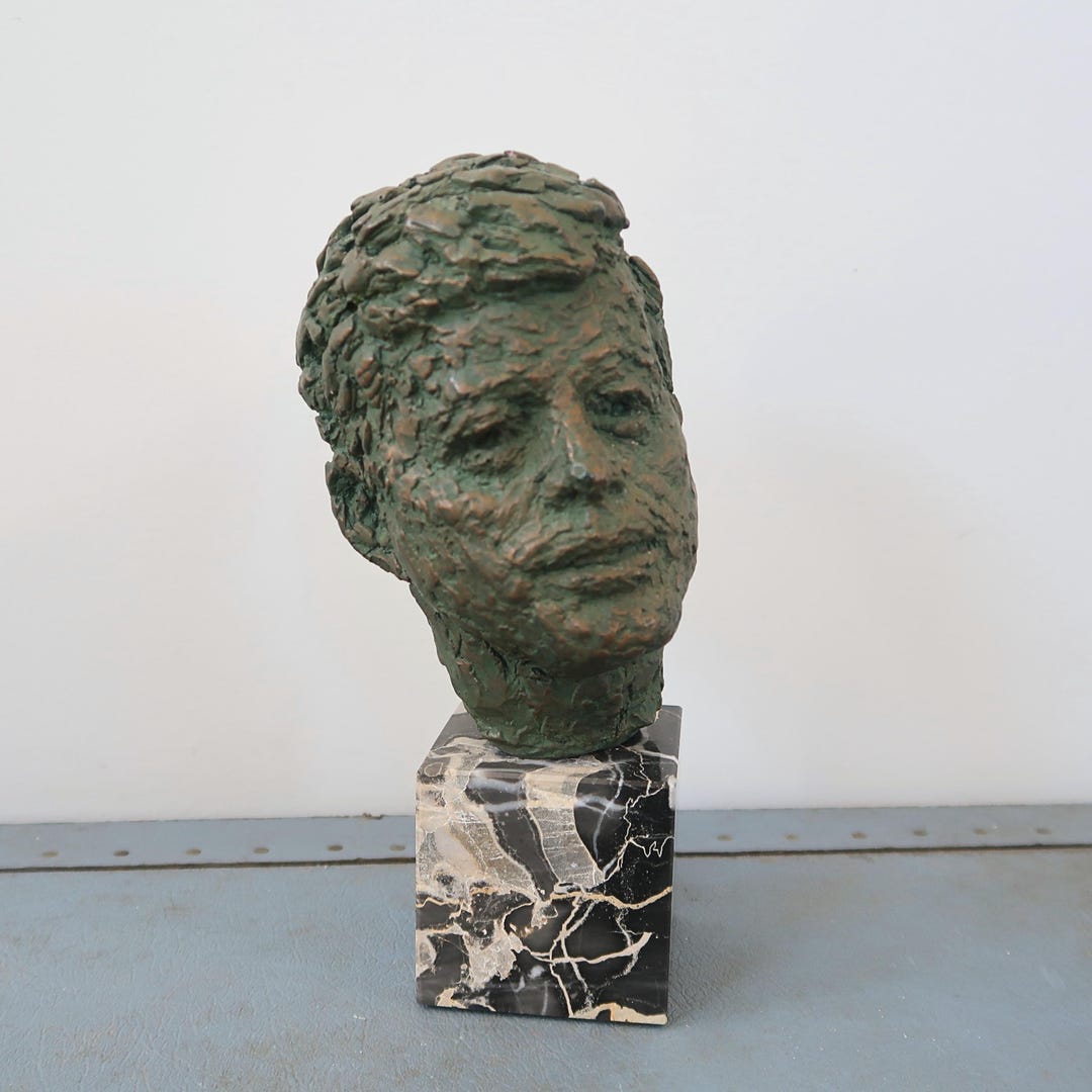 Vintage JFK Bust Sculpture, Textured Bronze Patina, Marble Base ...