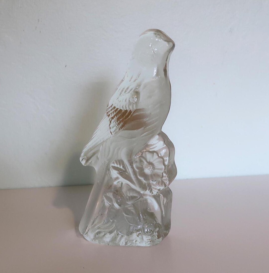 Vintage Viking Glass Bird Figurine | Clear Glass Songbird With Floral ...
