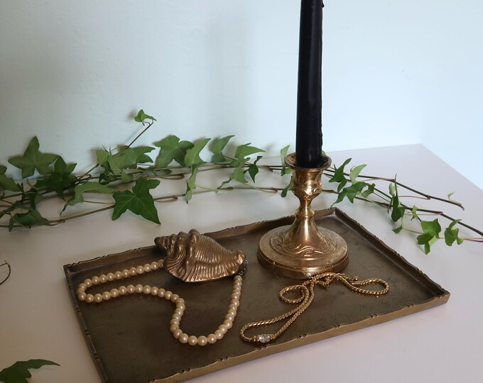 Vintage Brass Rectangular Tray | Etched Floral Metal Platter | Boho ...