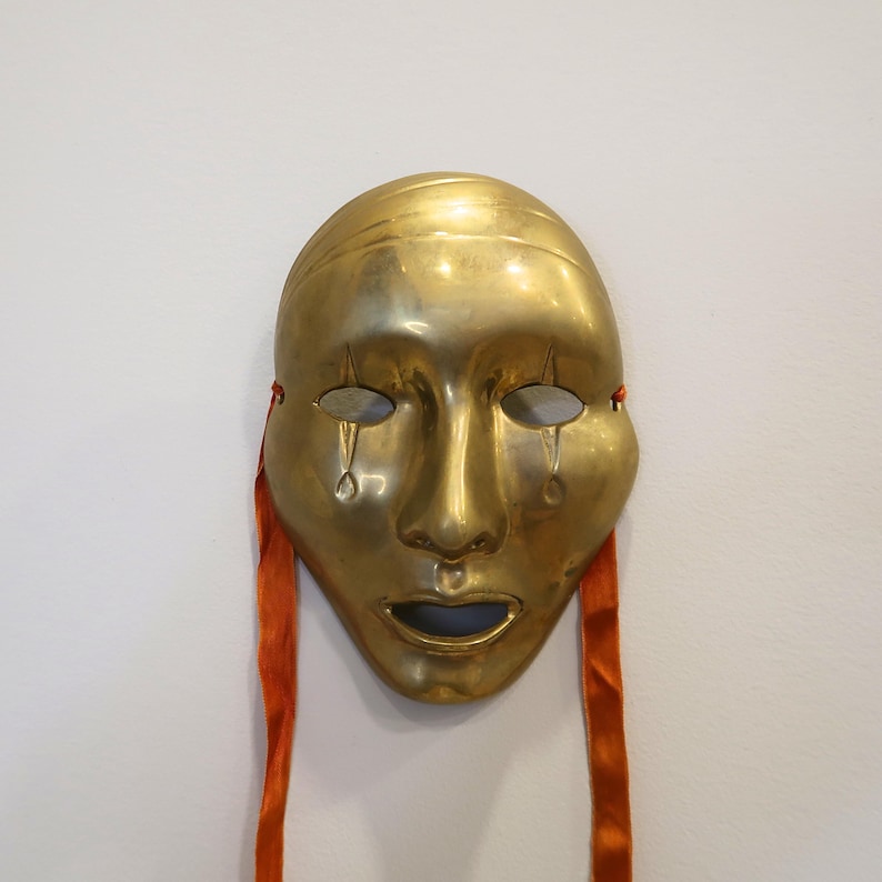 Vintage Solid Brass Tragedy Mask, Theatrical Sad Face Wall Hanging - Etsy
