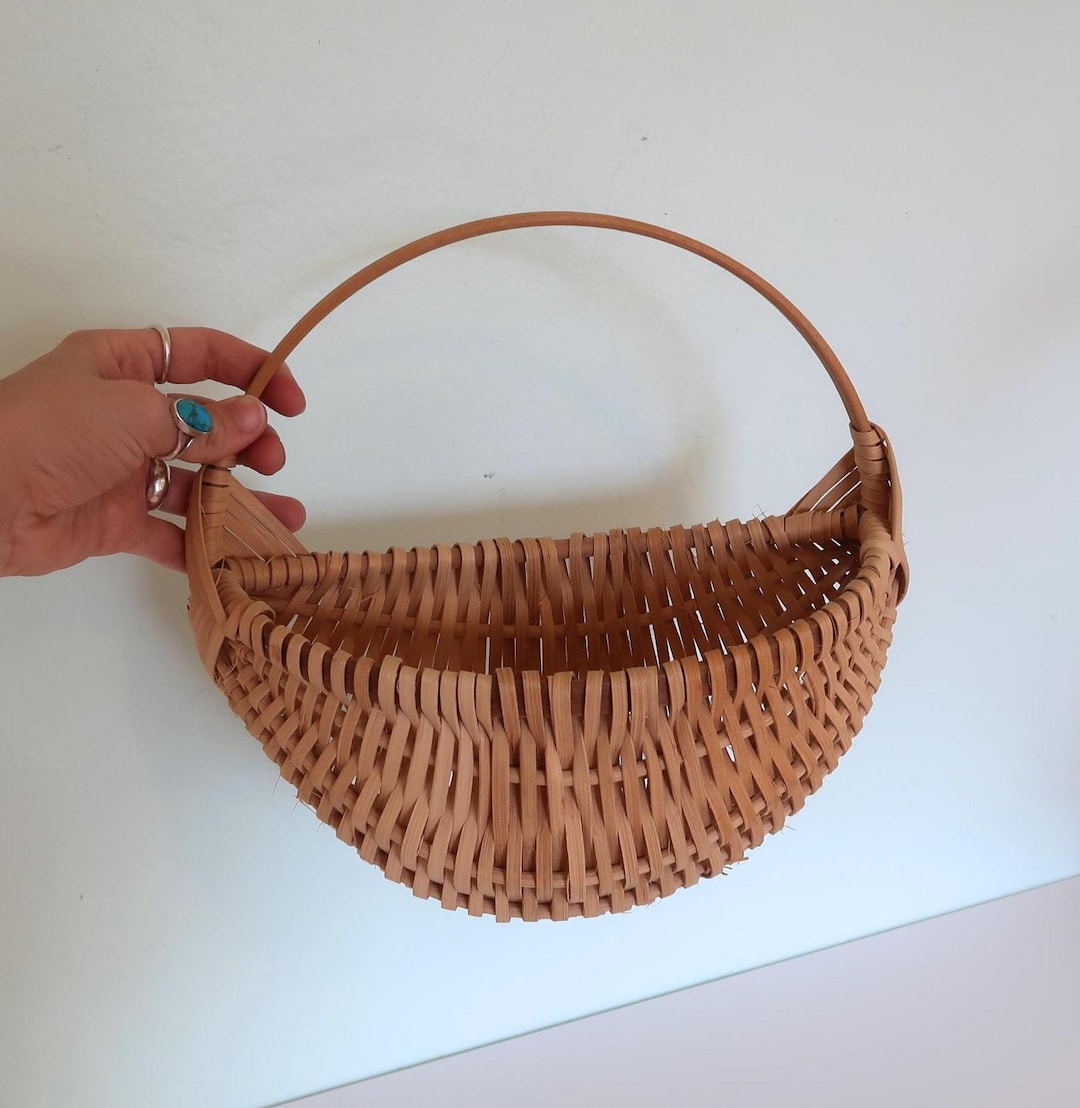 Vintage Woven Hanging Basket | Rustic Wall Basket With Bentwood Handle ...