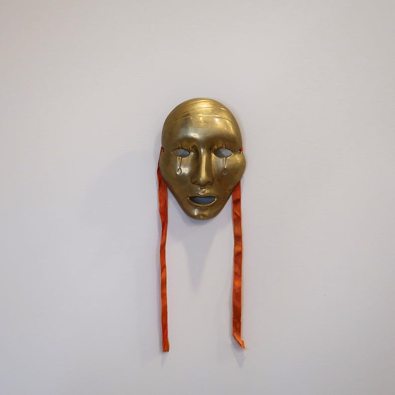 Vintage Solid Brass Tragedy Mask, Theatrical Sad Face Wall Hanging - Etsy