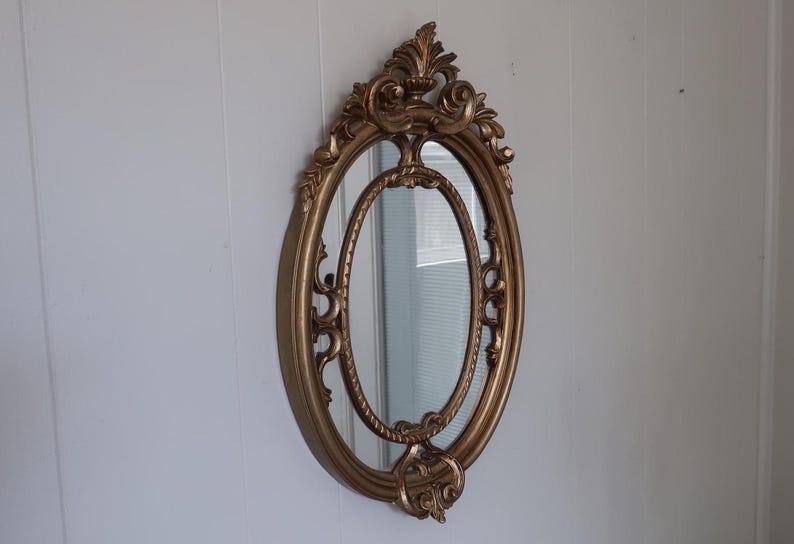 Vintage Ornate Gold Italian Wall Mirror Oval Rococo Style Made in Italy ...
