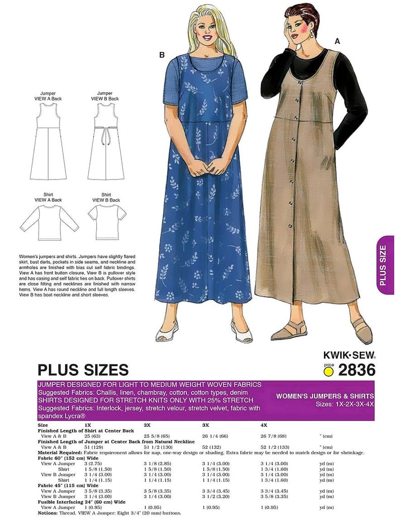 Rare Women's Jumpers & Shirts Sewing Pattern plus Sizes 1X, 2X, 3X, 4X ...