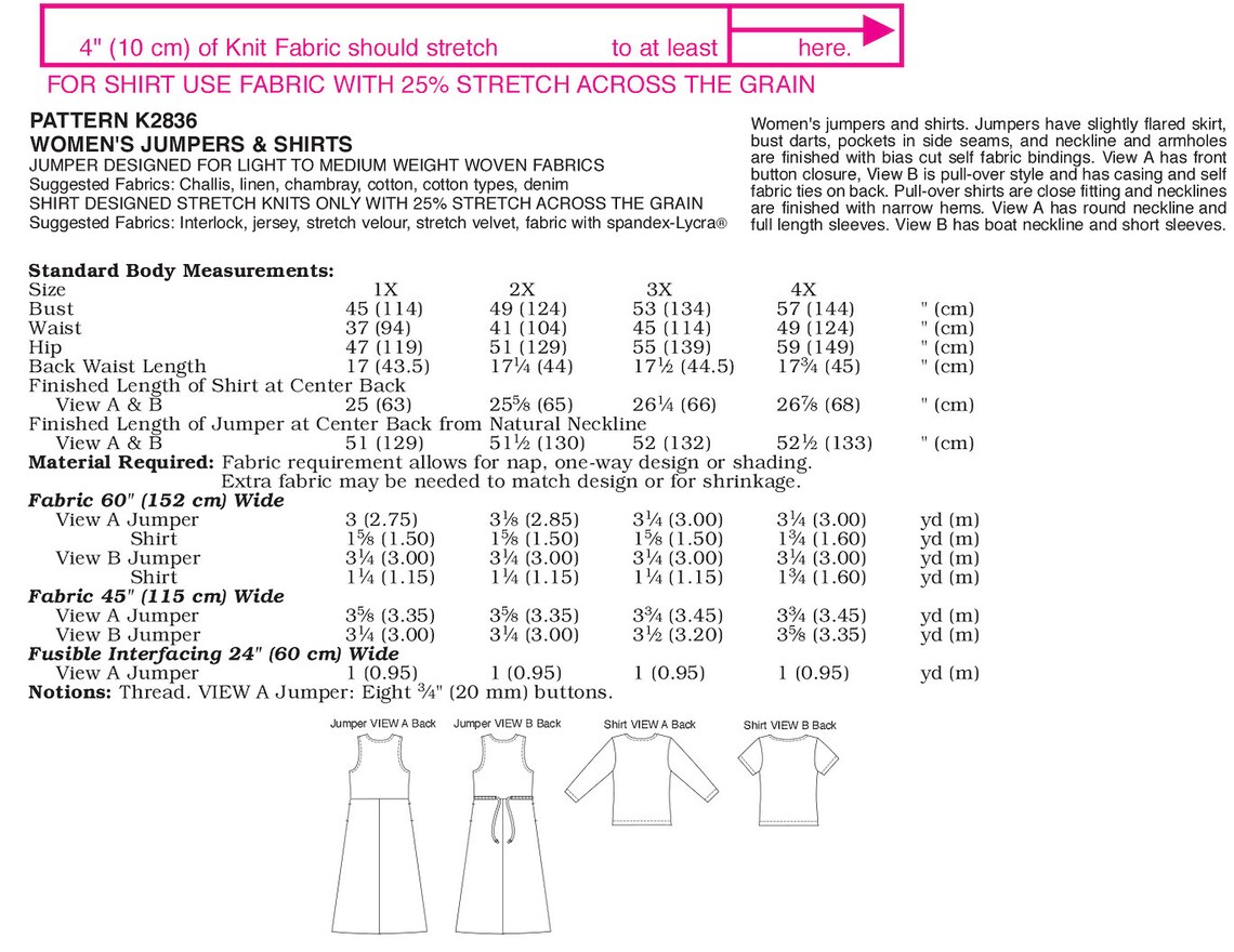 Rare Women's Jumpers & Shirts Sewing Pattern plus Sizes 1X, 2X, 3X, 4X ...