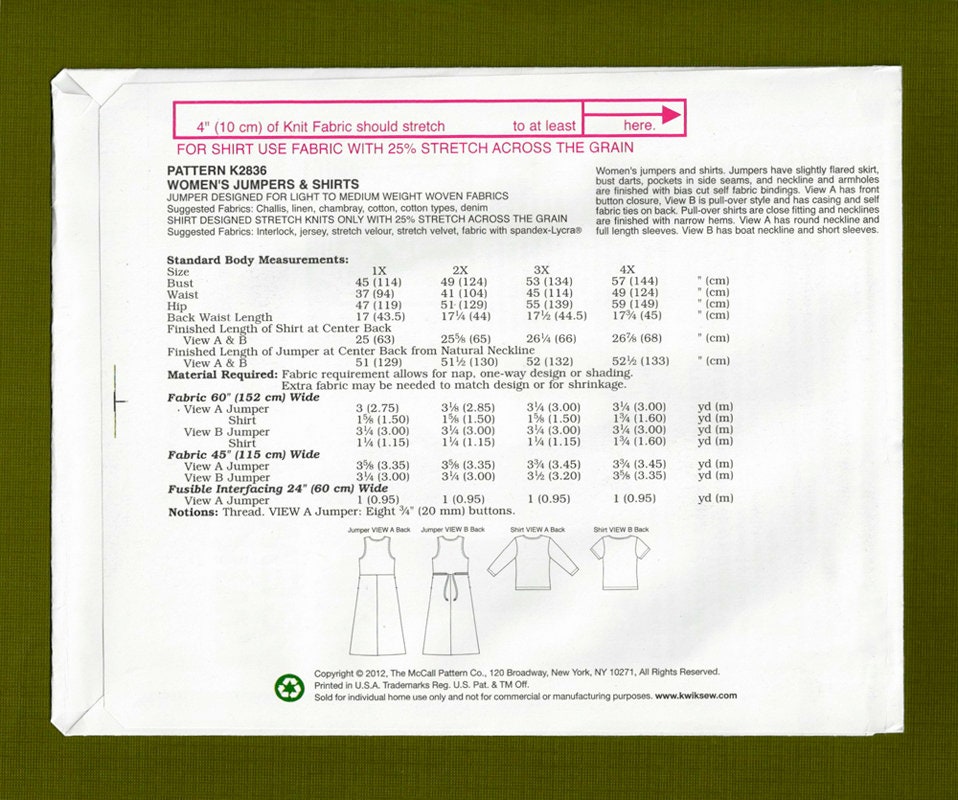 Rare Women's Jumpers & Shirts Sewing Pattern plus Sizes 1X, 2X, 3X, 4X ...