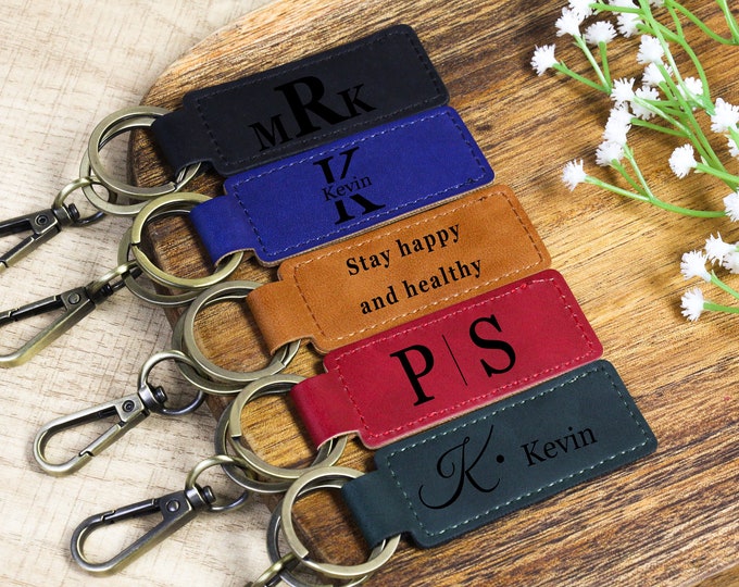 Personalized Leather Keychain for Men, Custom Leather Keychain ...