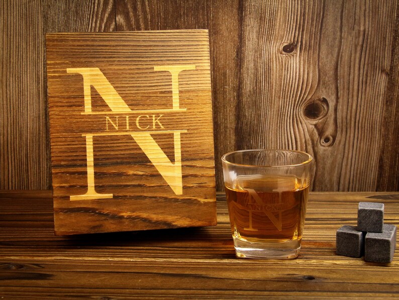 Personalized Whiskey Glass Set With Wooden Box Whiskey Stone Set Groomsmen T Best Man T