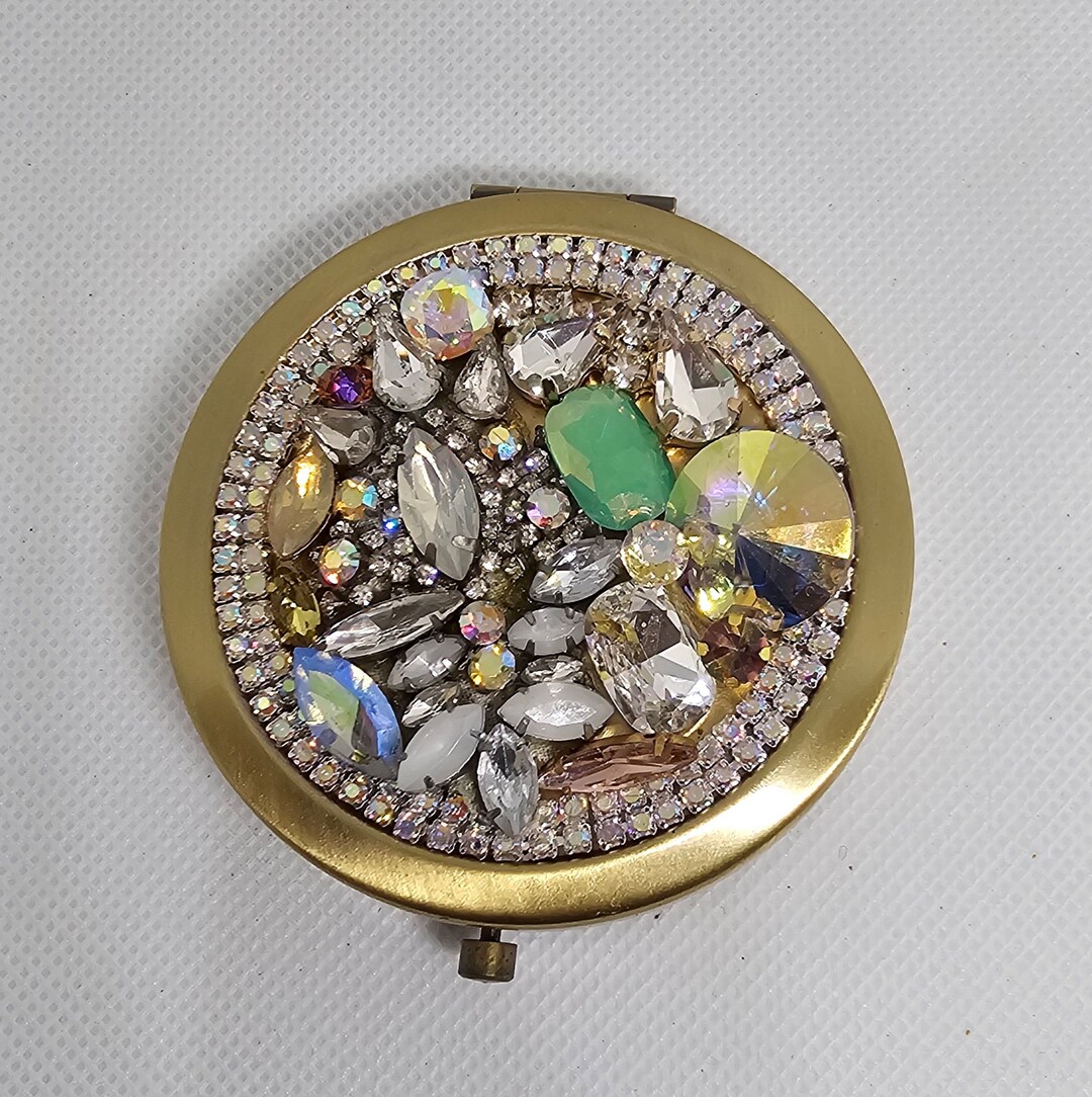 Large Round Stash/pill Box/mirror/rhinestone Bling - Etsy