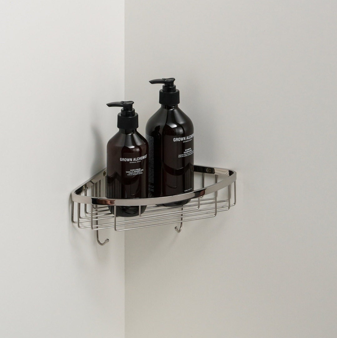 Corner Shower Shelf, Bathroom Shower Basket With Hooks, Polished Steel ...