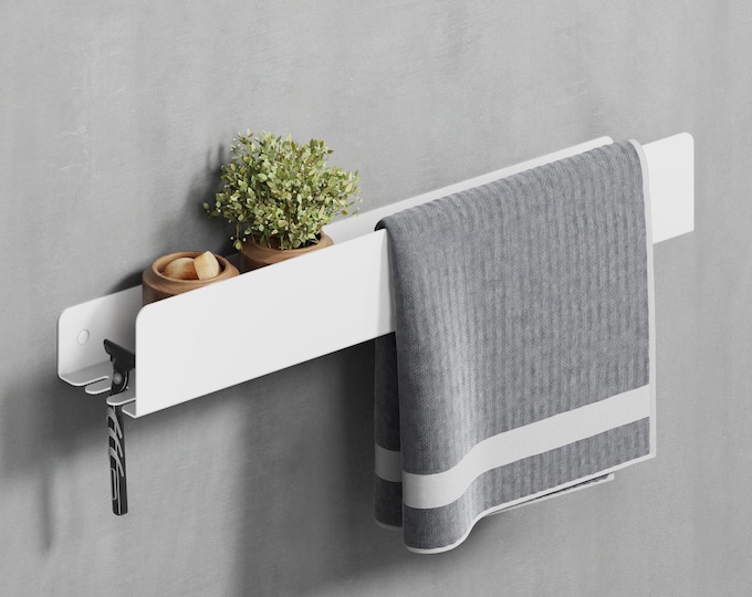 Wood Towel Rack Shelf, Floating Wall Shelf, Laundry Room Storage ...