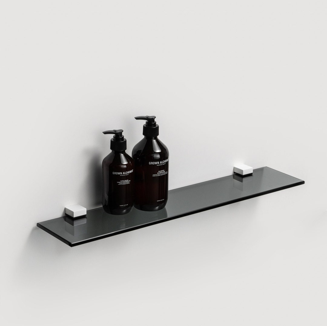 Graphite Glass Shelf & Chrome Fasteners, Bathroom Accessories, Glass Bathroom Shelf, Tinted ...