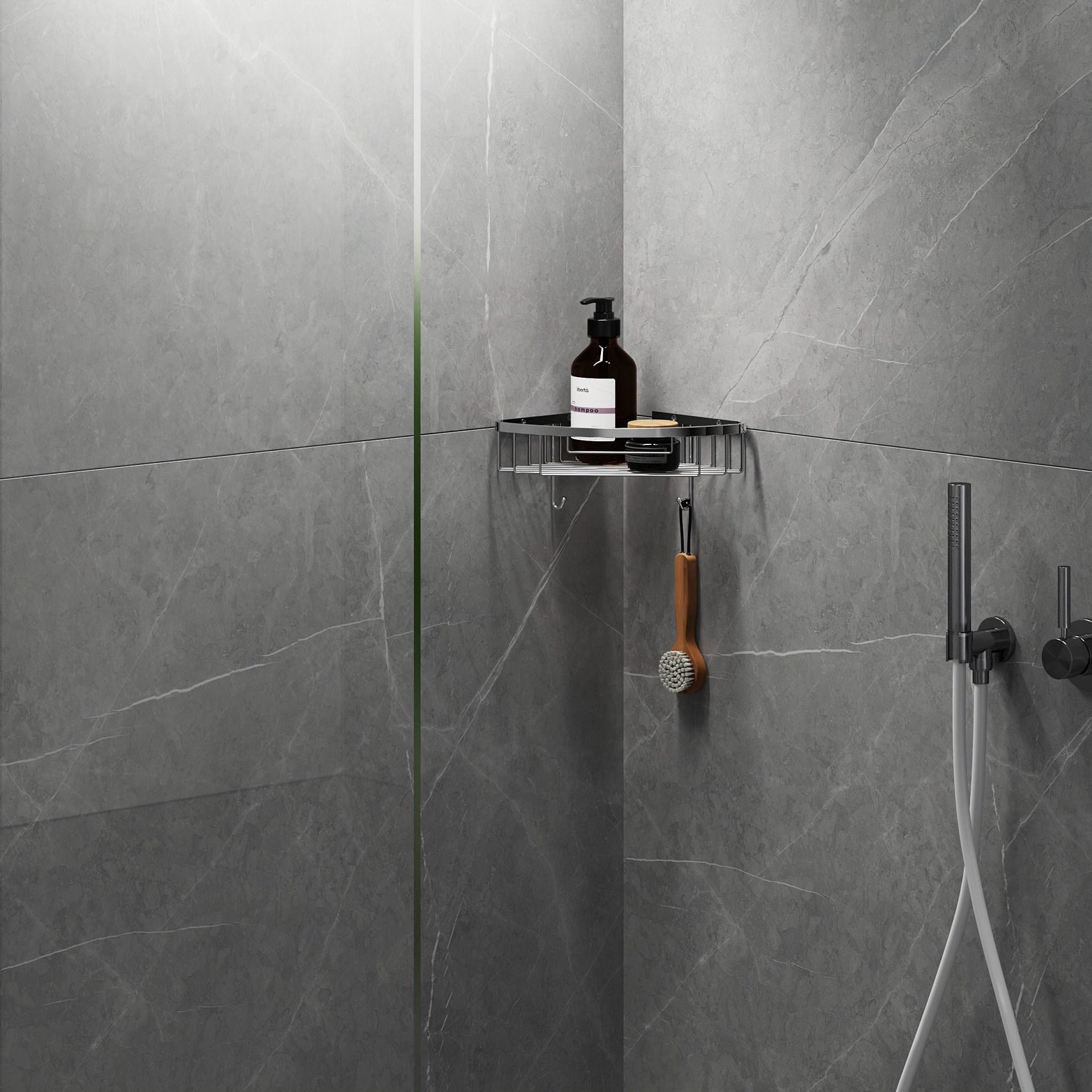 Corner Shower Shelf, Bathroom Shower Basket With Hooks, White Steel ...