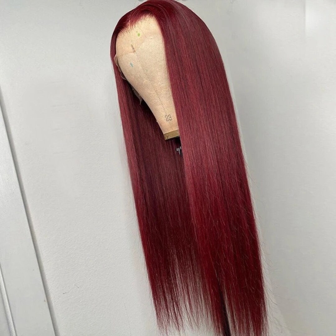 134 Long Red Human Hair Wig Long Straight Red Wig Red Lace Front Wig ...
