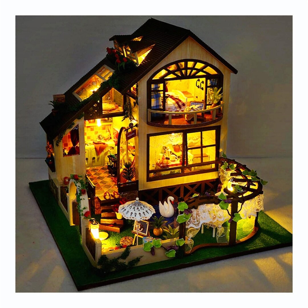 SUPERFLEX Wooden Miniature House Model With Led Light, 3D Miniature ...