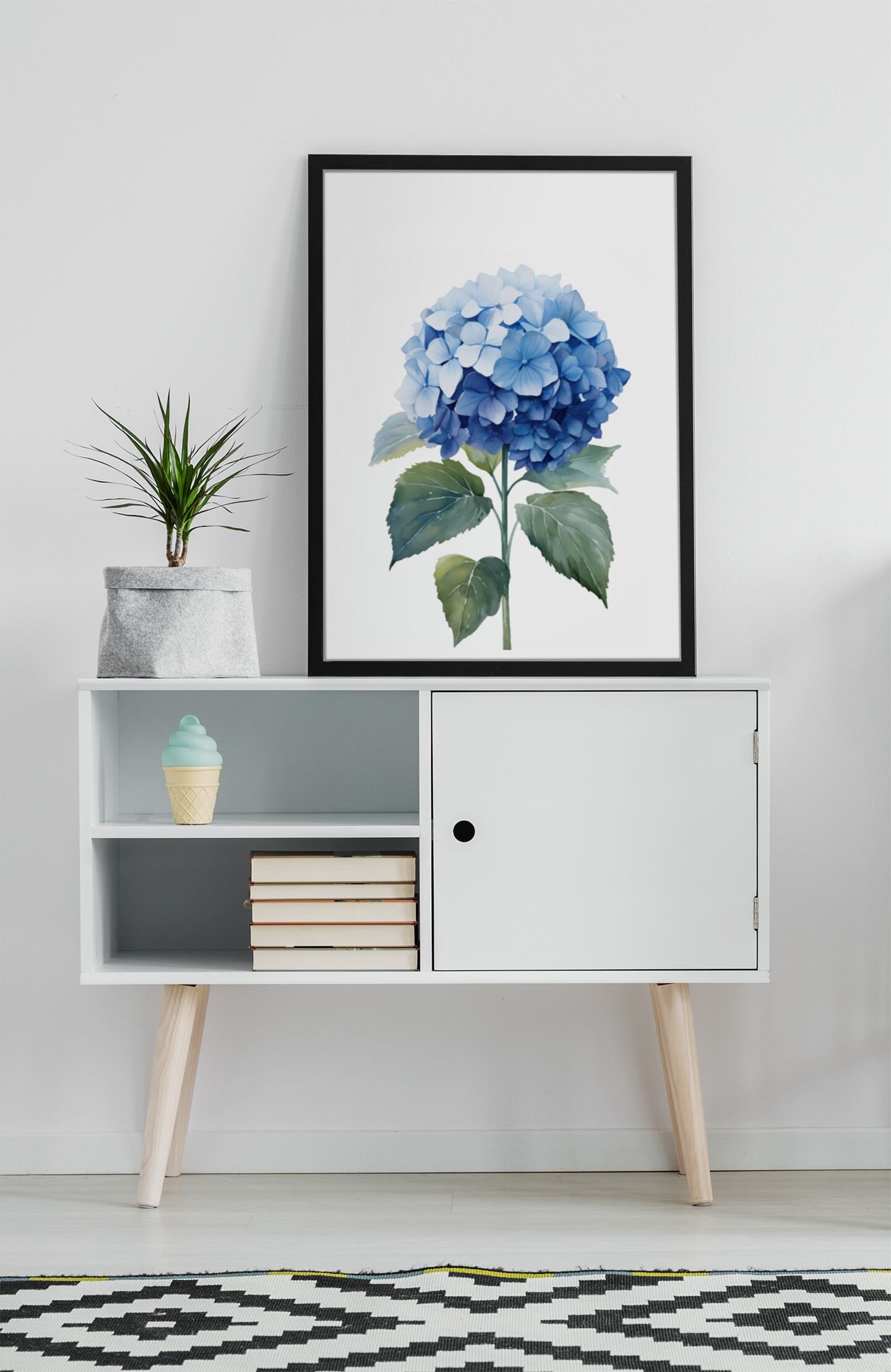Blue Hydrangea Poster Watercolour, Wall Art Canvas, Home Decor, Floral ...