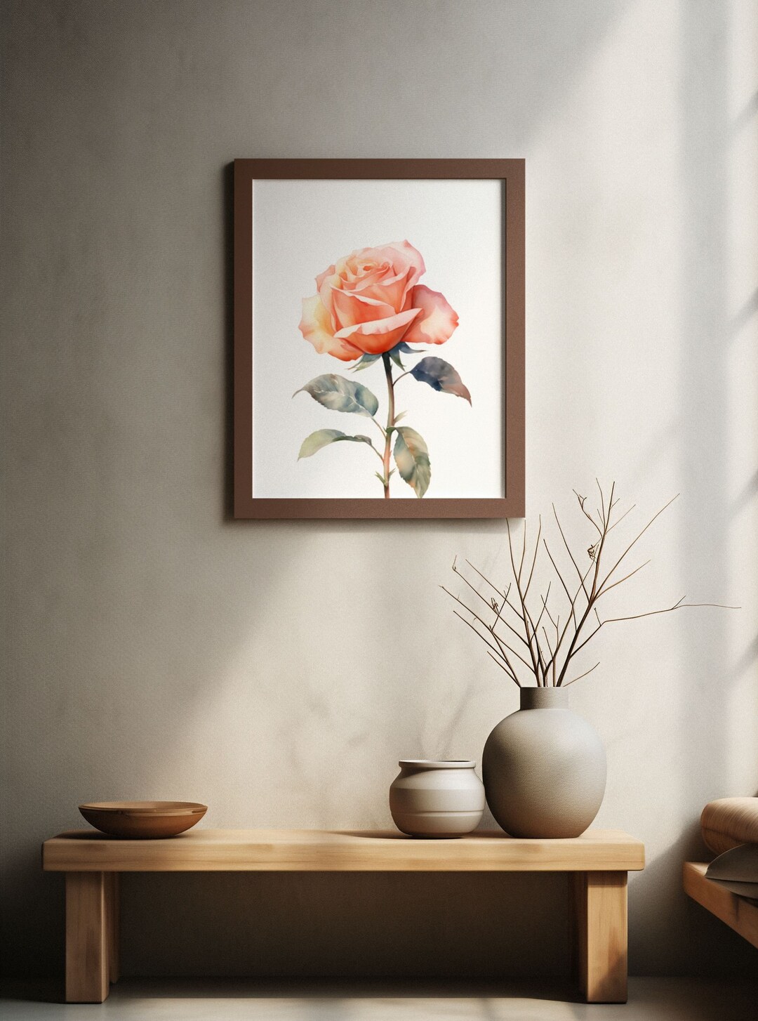 Pink Rose Poster Watercolour, Wall Art Canvas, Home Decor, Floral Gift ...