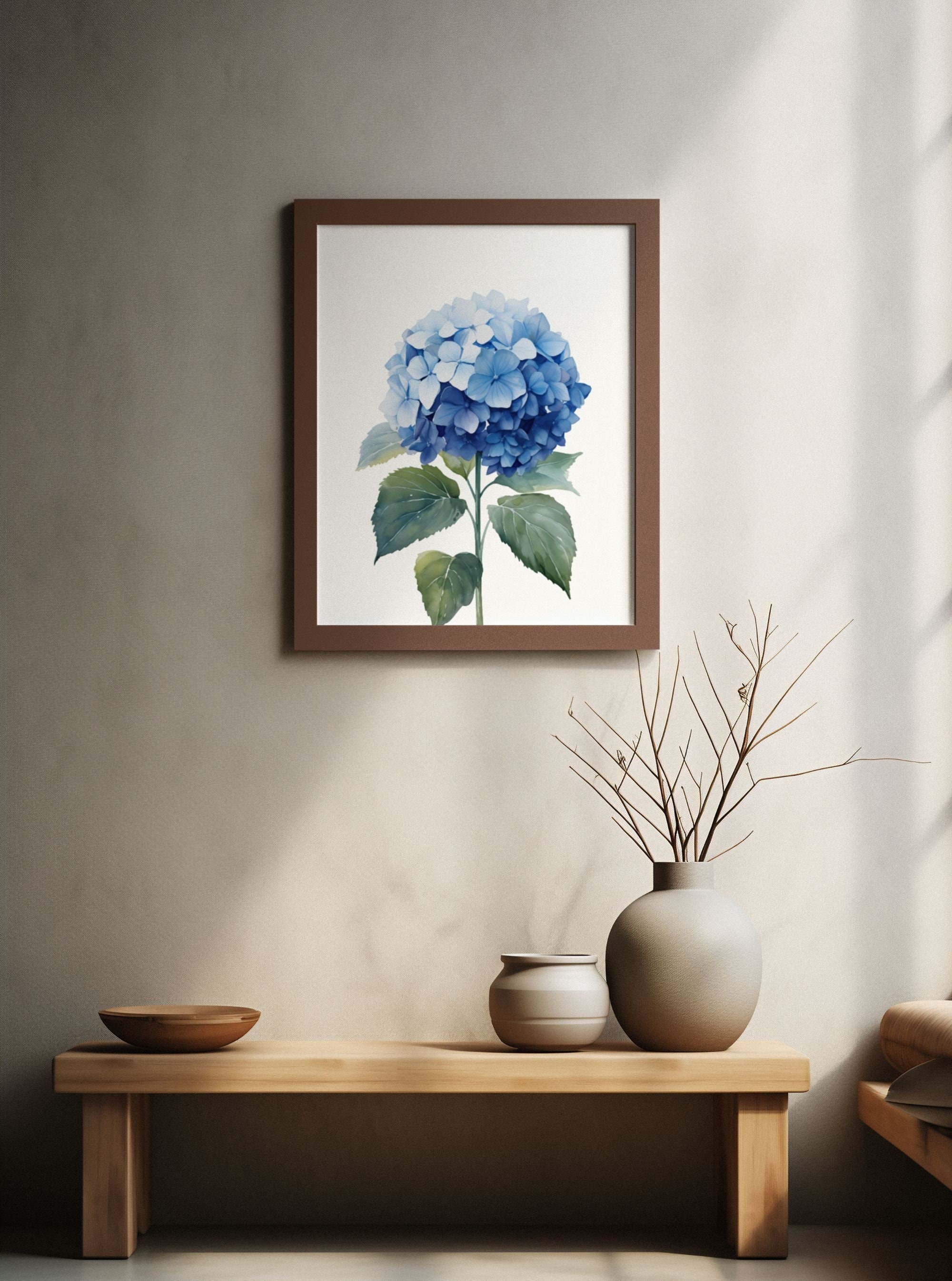 Blue Hydrangea Poster Watercolour, Wall Art Canvas, Home Decor, Floral ...