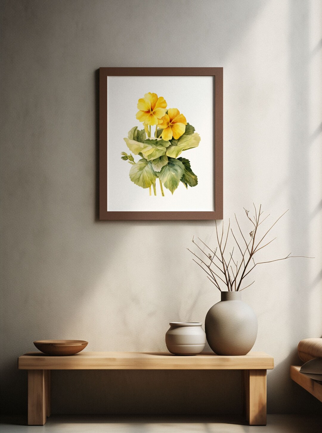 Yellow Primrose Flower Watercolour, Wall Art Poster, Home Decor, Floral ...