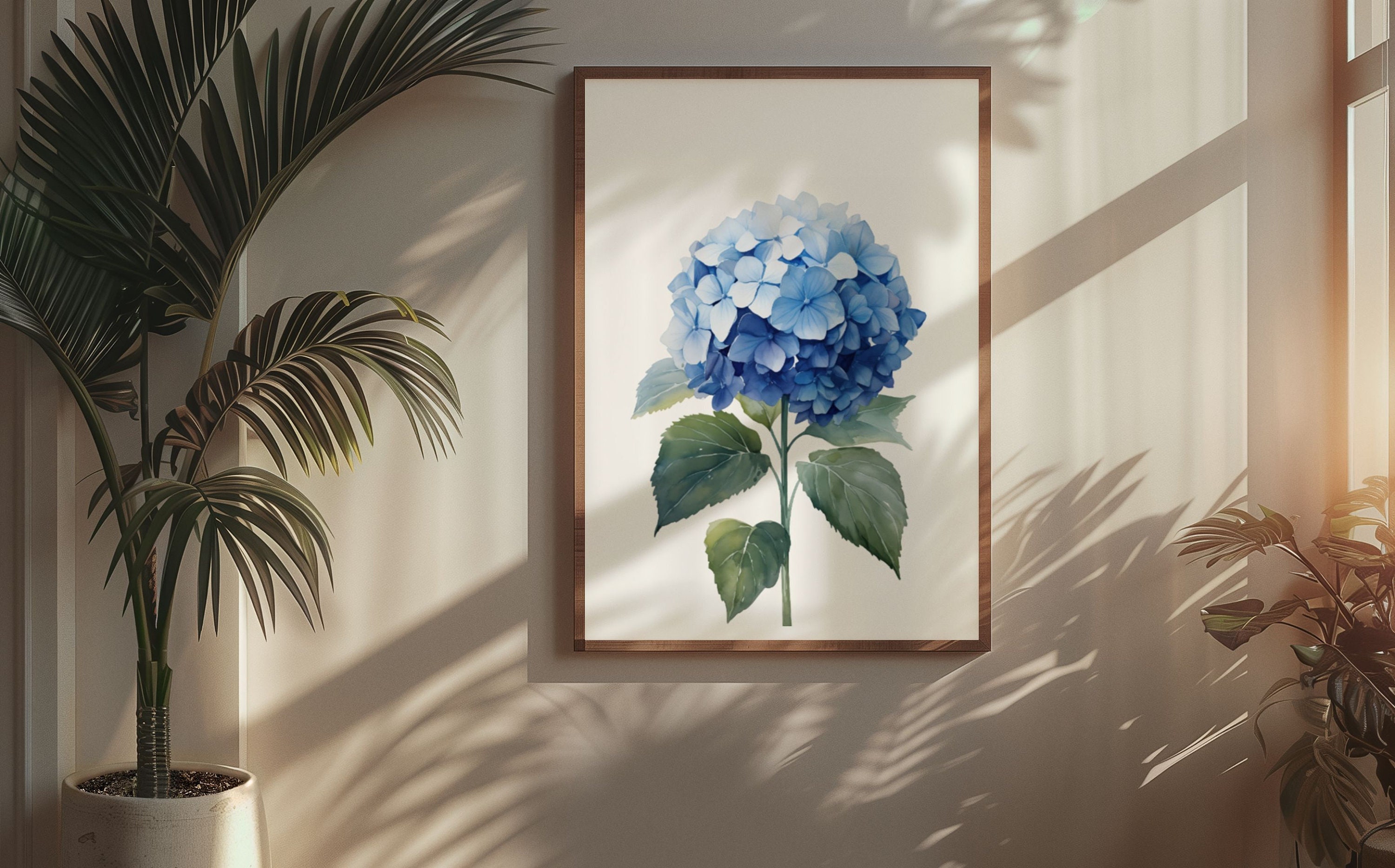 Blue Hydrangea Poster Watercolour, Wall Art Poster, Home Decor, Floral ...
