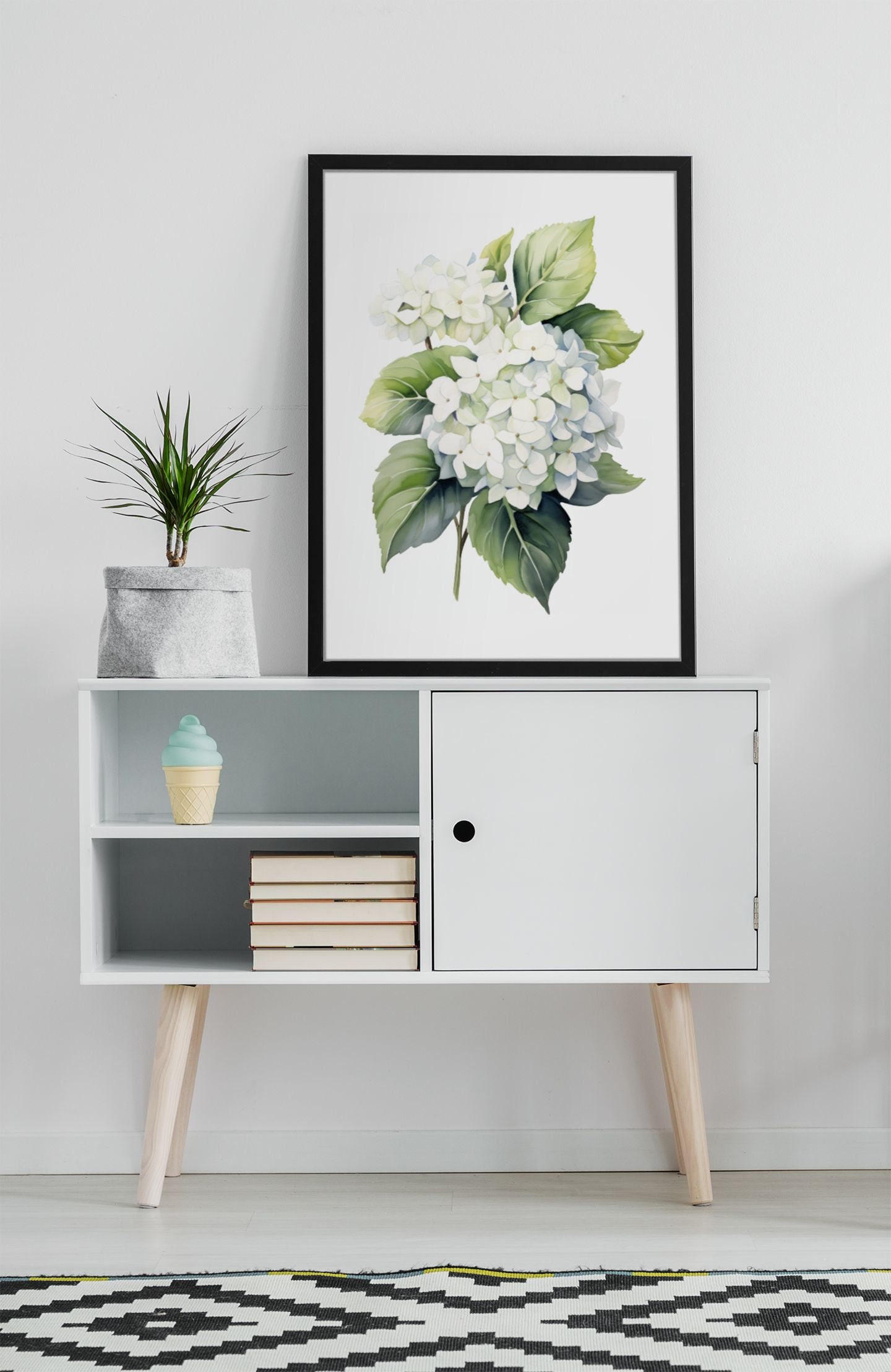 White Hydrangea Poster Watercolour, Wall Art Canvas, Home Decor, Floral ...