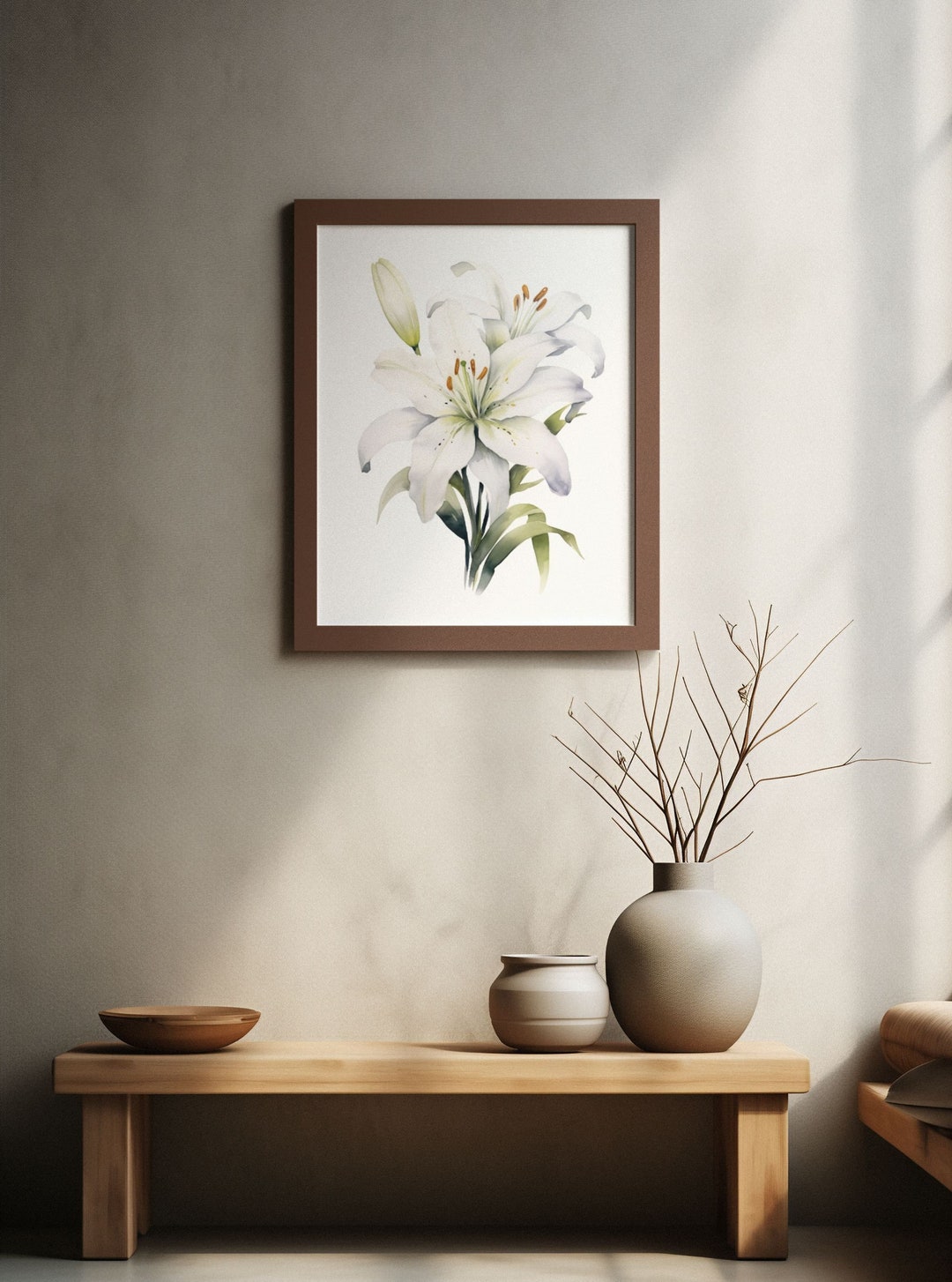 White Lily Poster Watercolour, Wall Art Canvas, Home Decor, Floral Gift ...