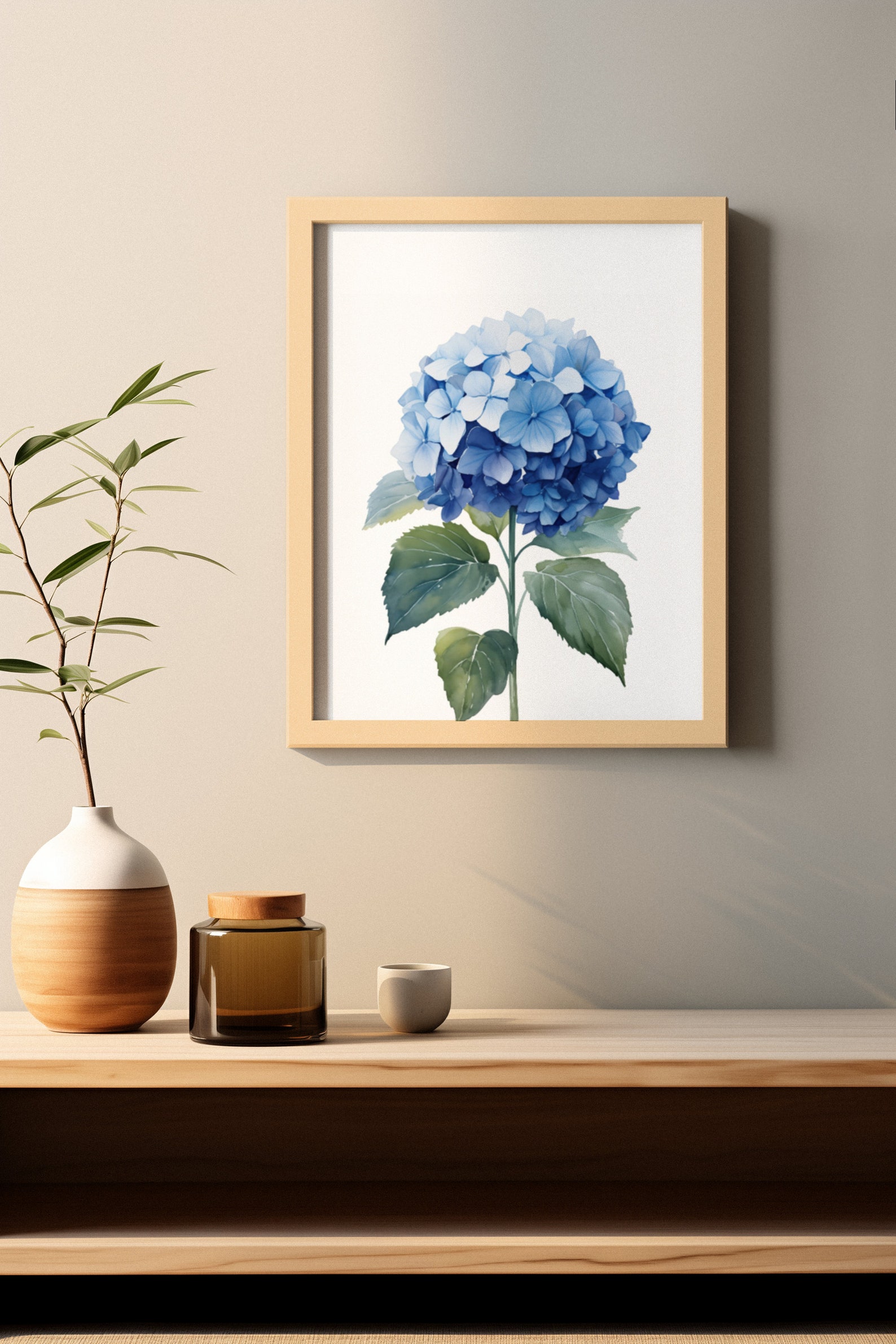 Blue Hydrangea Poster Watercolour, Wall Art Canvas, Home Decor, Floral ...