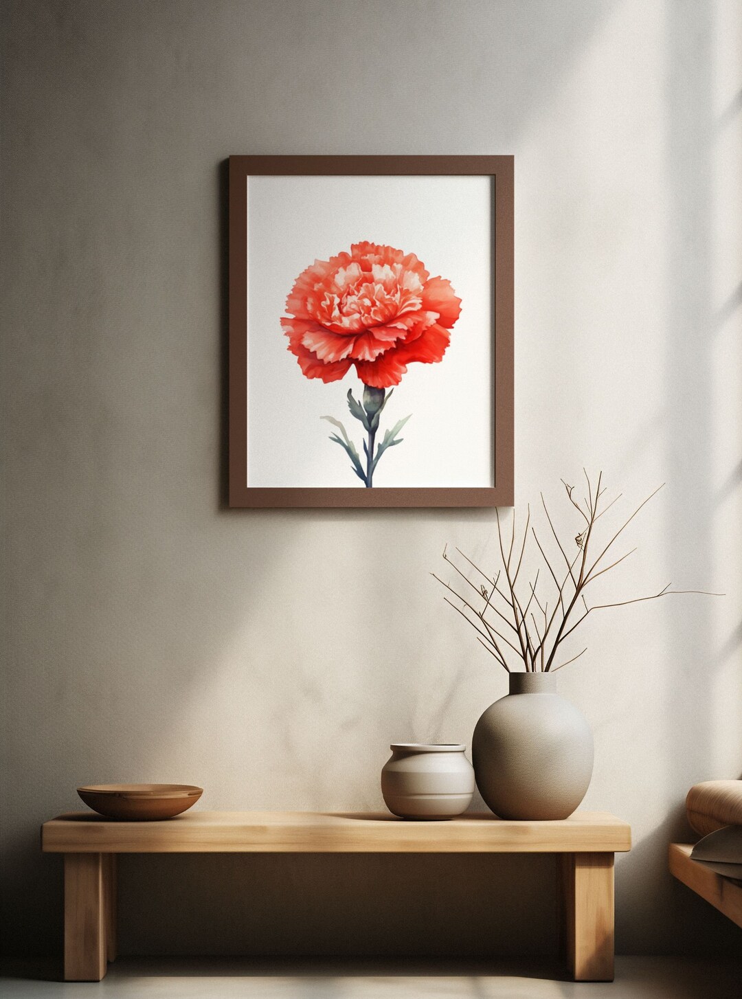 Red Carnation Poster Watercolour, Wall Art Canvas, Home Decor, Floral ...