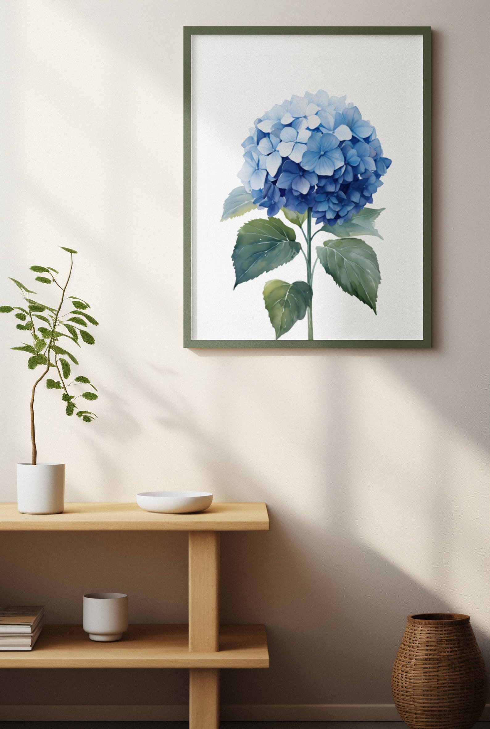 Blue Hydrangea Poster Watercolour, Wall Art Canvas, Home Decor, Floral ...