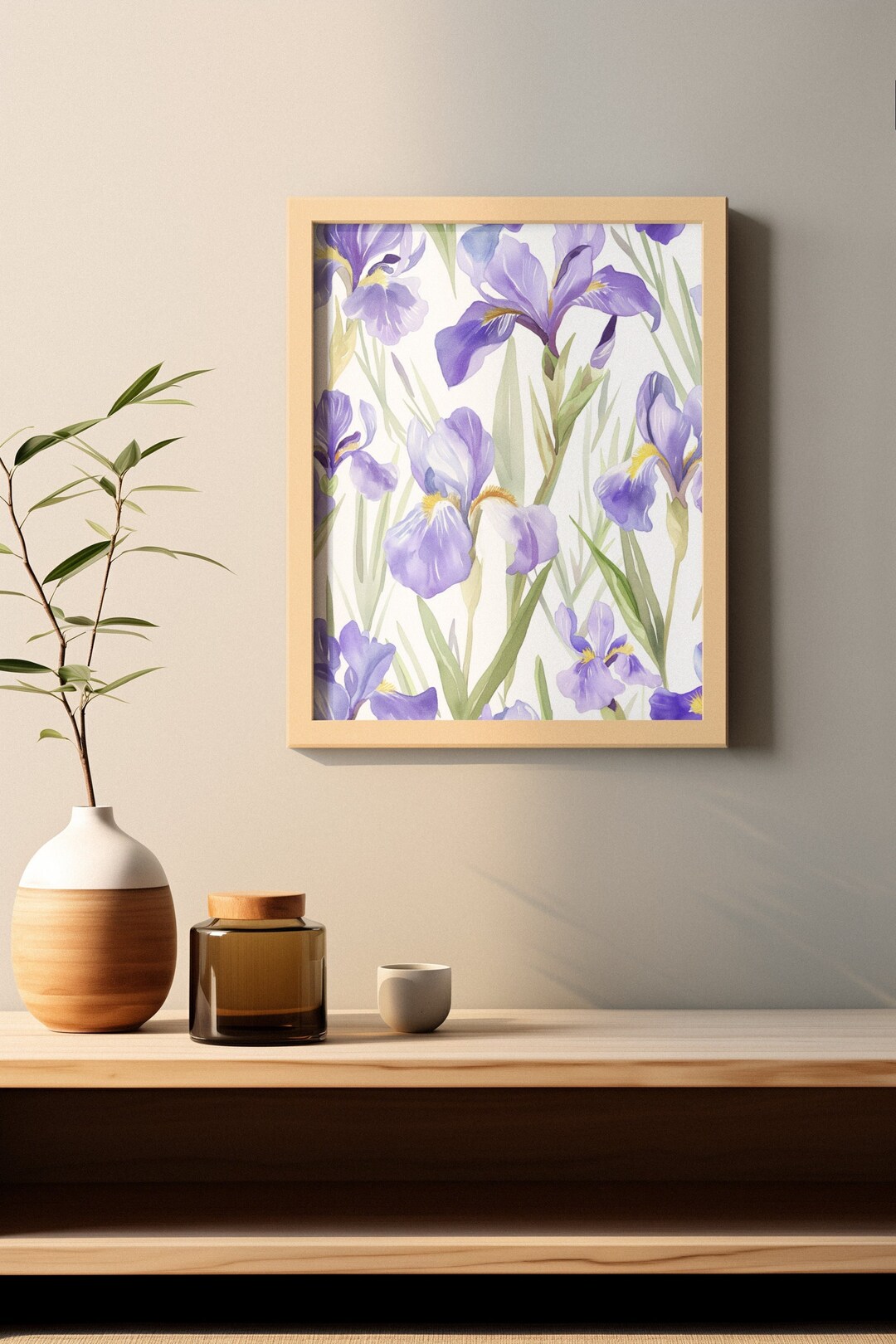 Purple Iris Poster Flower Watercolour, Wall Art Canvas, Home Decor ...