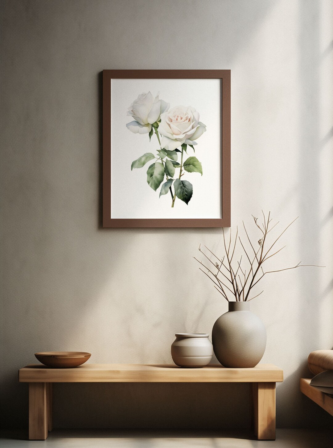 White Rose Poster Watercolour, Wall Art Canvas, Home Decor, Floral Gift ...