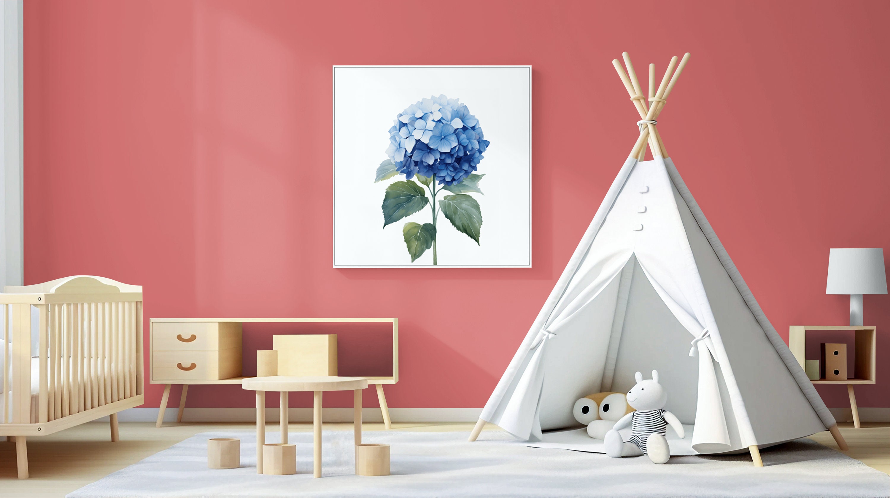 Blue Hydrangea Poster Watercolour, Wall Art Canvas, Home Decor, Floral ...