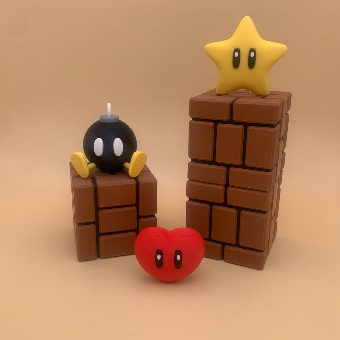 Super Mario Item Prop Set I Bob Omb I Super Star I Heart I Prop Stand I ...