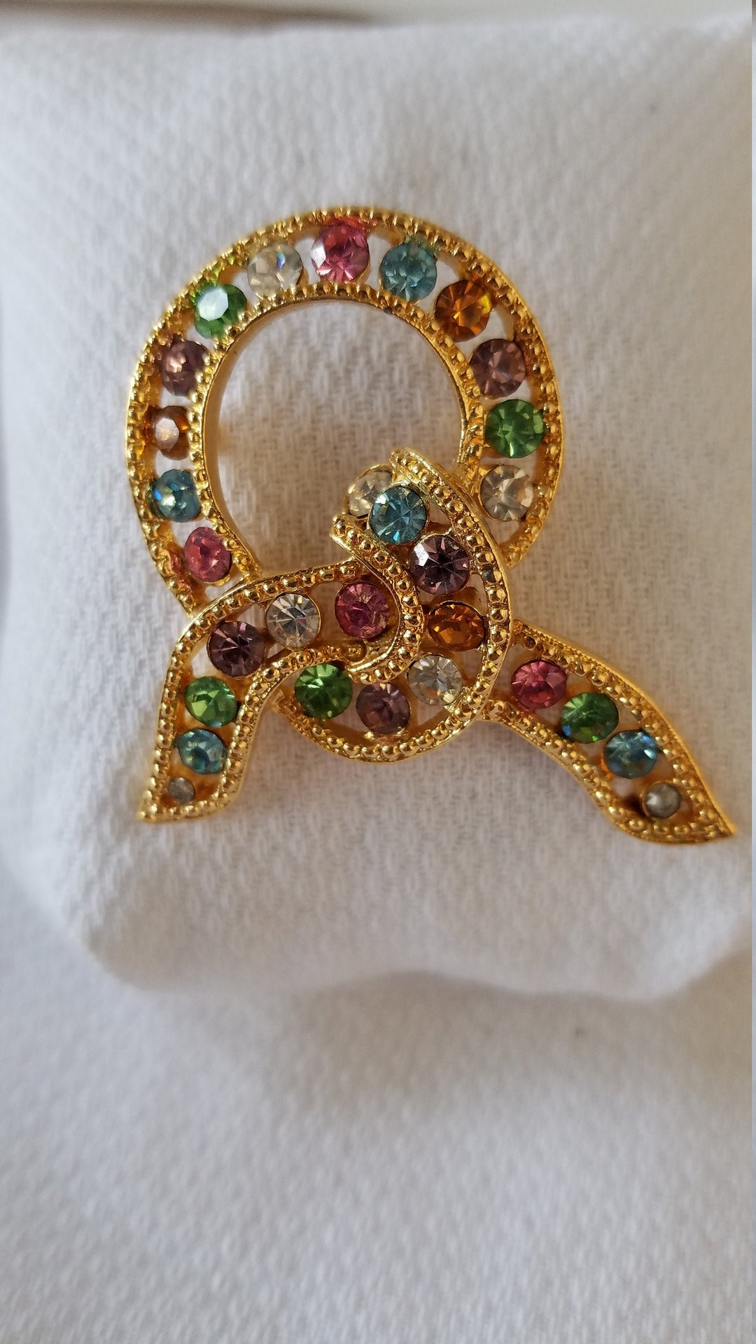 1980's-90's " JR " Rhinestone Loop Lasso Brooch - Etsy