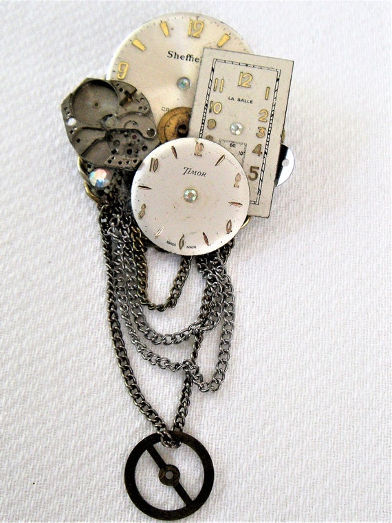 vintage steam punk watch belt buckle - Gem