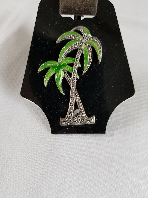 Vintage enamel brooch palm - Gem