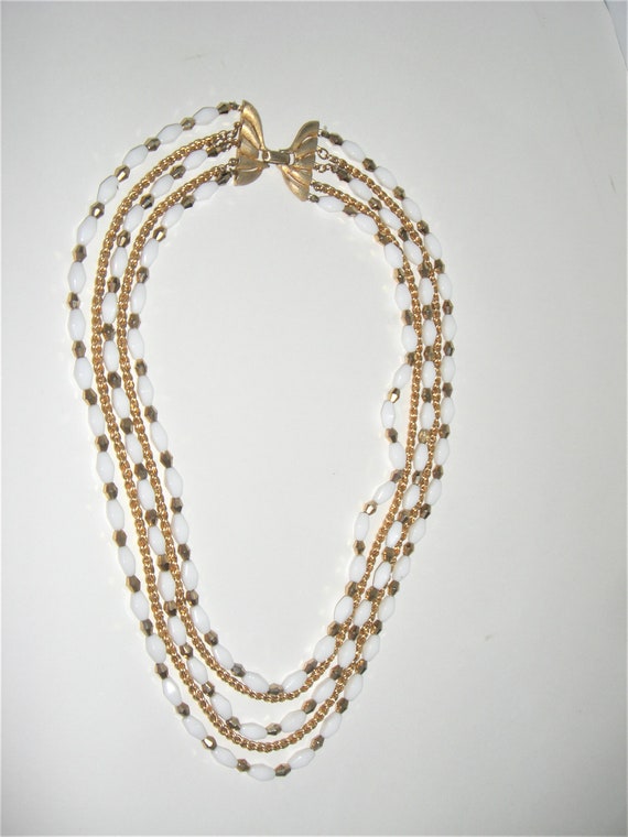 1955 CROWN TRIFARI Five Strand chain & glass bead nec… - Gem