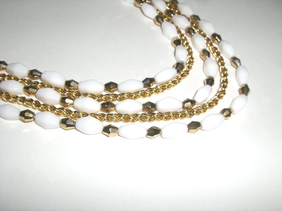 1955 CROWN TRIFARI Five Strand chain & glass bead nec… - Gem