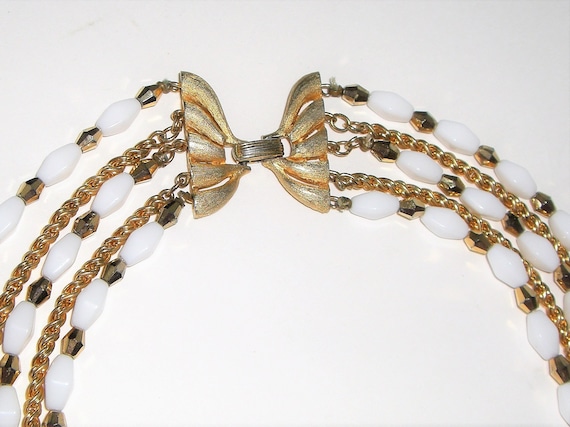 1955 CROWN TRIFARI Five Strand chain & glass bead nec… - Gem
